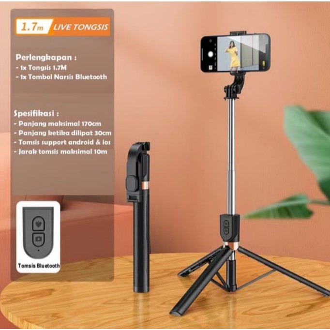 Jual Tongsis bluetooth K9 1.7M tripod remote LED tongsis 170cm ...