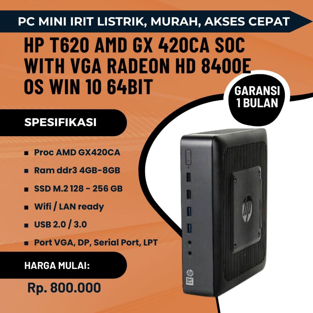 Jual PC mini HP T620 Plus Ram 4gb with Ssd M.2 128 | 256gb plus wifi ...