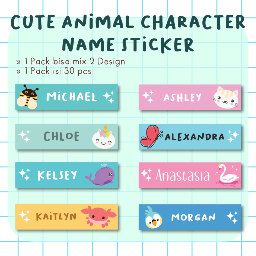 Jual Sticker Label Nama Cute Custom Stiker Waterproof Dengan Karakter ...