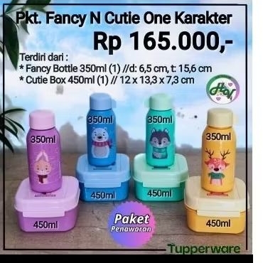 Jual Tupperware Lunch Set Fancy Cutie karakter per set dapat tempat ...