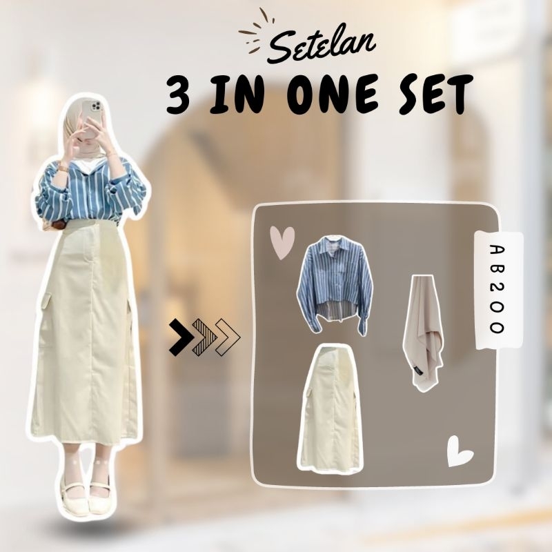 Jual 3 In 1 Set AB200 - One Set Korean Style Hijab | Ootd ke Kantor Outfit Pantai Nongki Kemeja ...