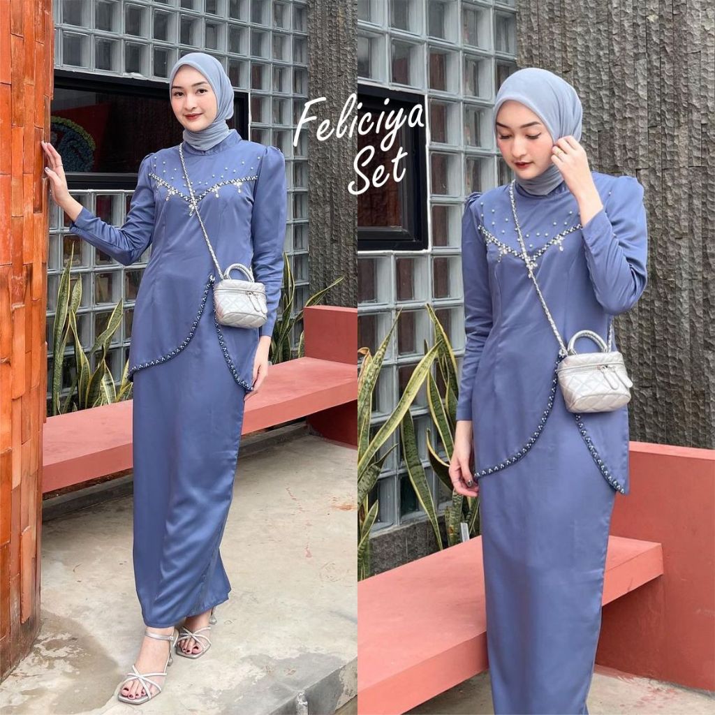 Jual Oneset Felicya Setelan Baju Kurung Melayu Modern Dress Pesta Kondangan Lebaran Wanita ...