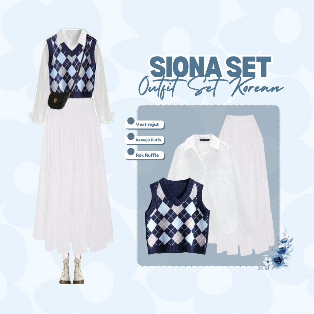 Jual SLR - Set Siona - (Vest Rajut + Kemeja Putih + Rok Susun) Outfit ...