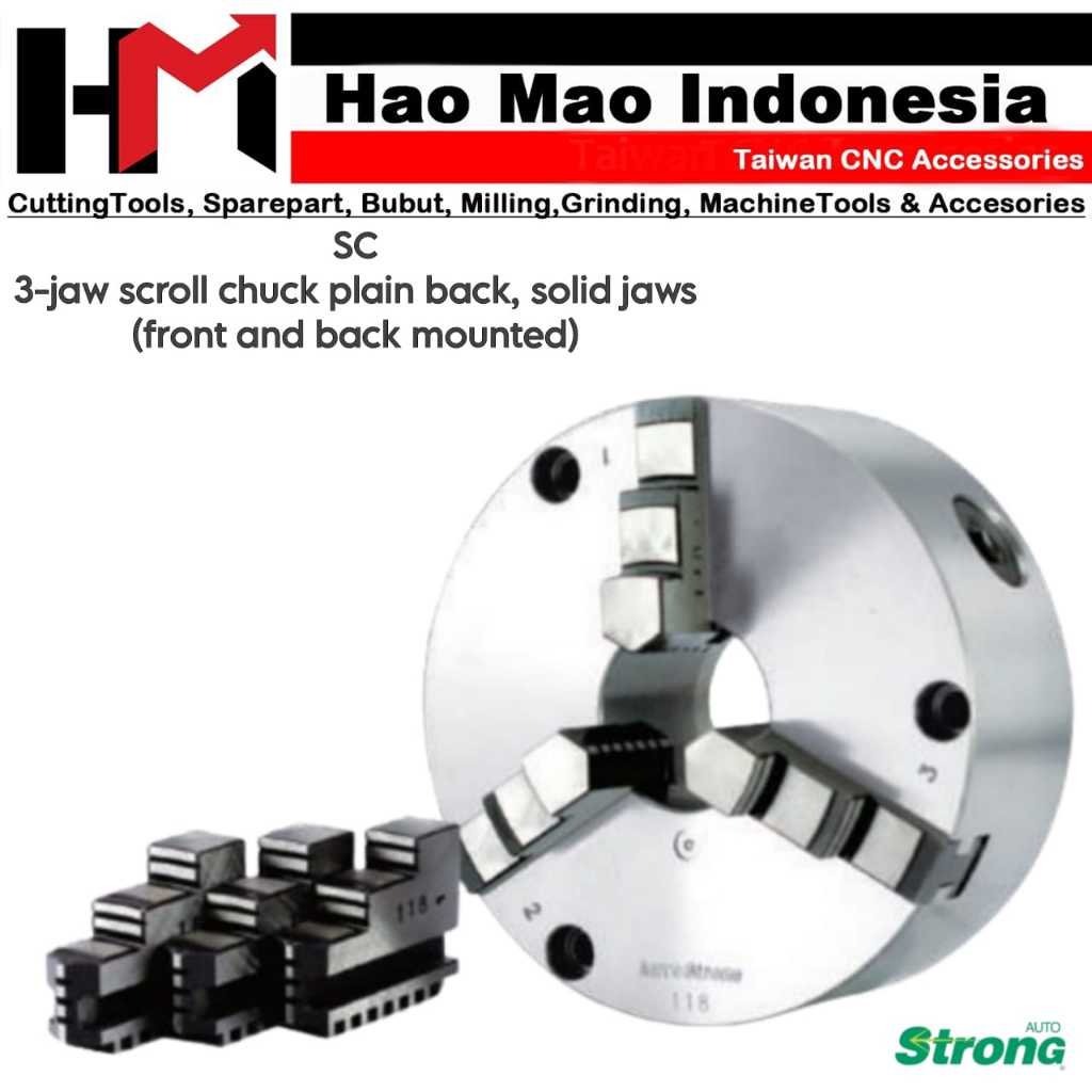 Jual SC-10 3-jaw scroll chuck plain back, solid jaws (front and back ...