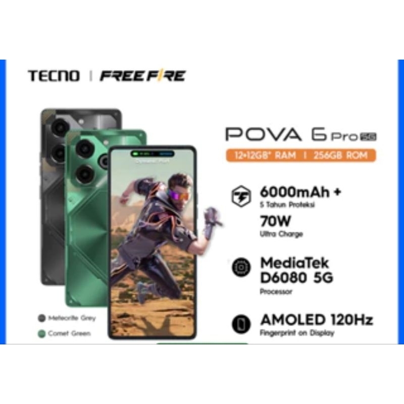 Jual TECNO POVA 6 PRO 5G RAM 12+12/256 BATERAI 6000 GARANSI RESMI ...