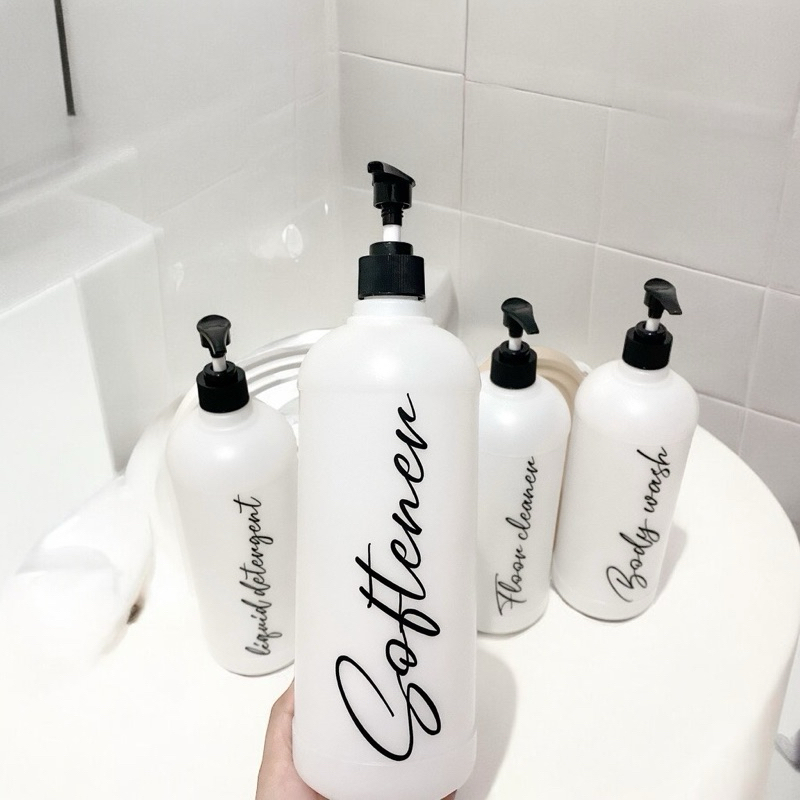 Jual botol 1L transparant 1Liter PUMP stiker hitam aesthetic bottle ...