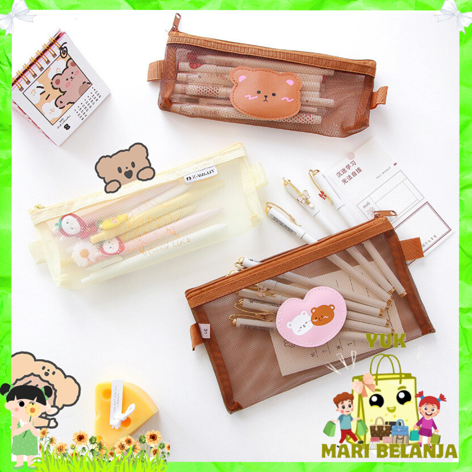 Jual YMB Tempat Pensil Zipper Coklat Motif Beruang Dompet Pensil Coklat ...