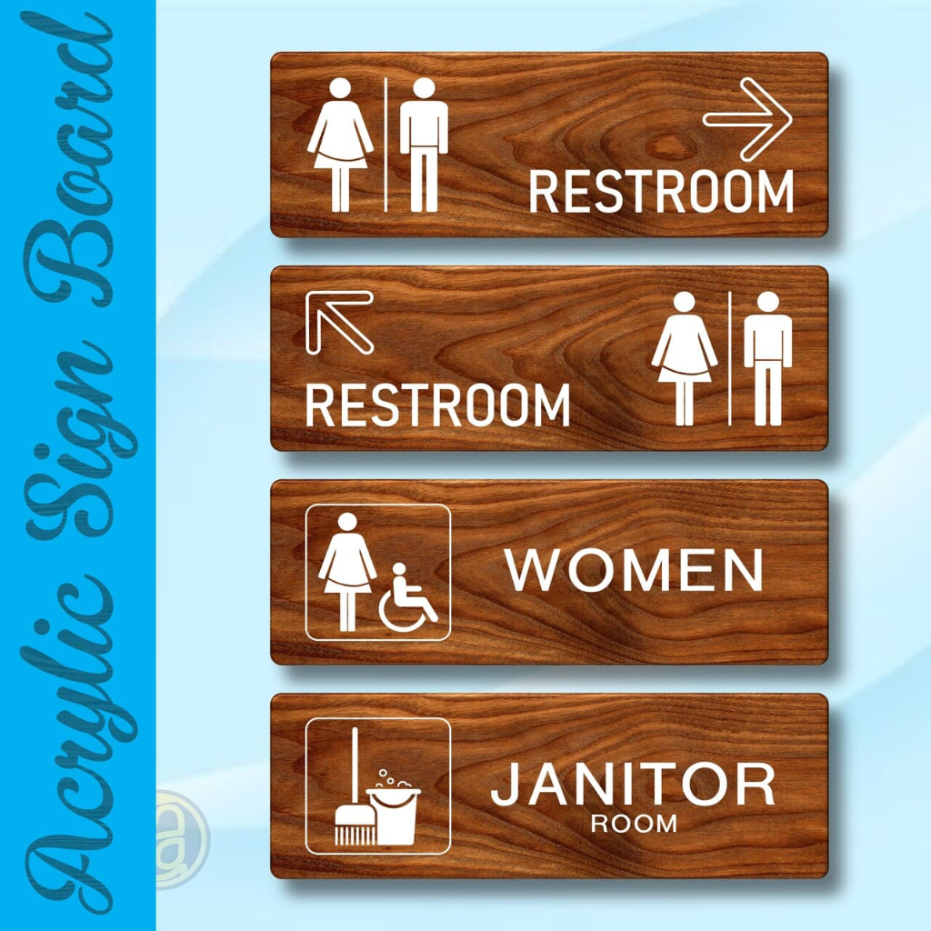 Jual Restroom Signboard Acrylic - Toilet Signage Brown Wood Grain Motif ...