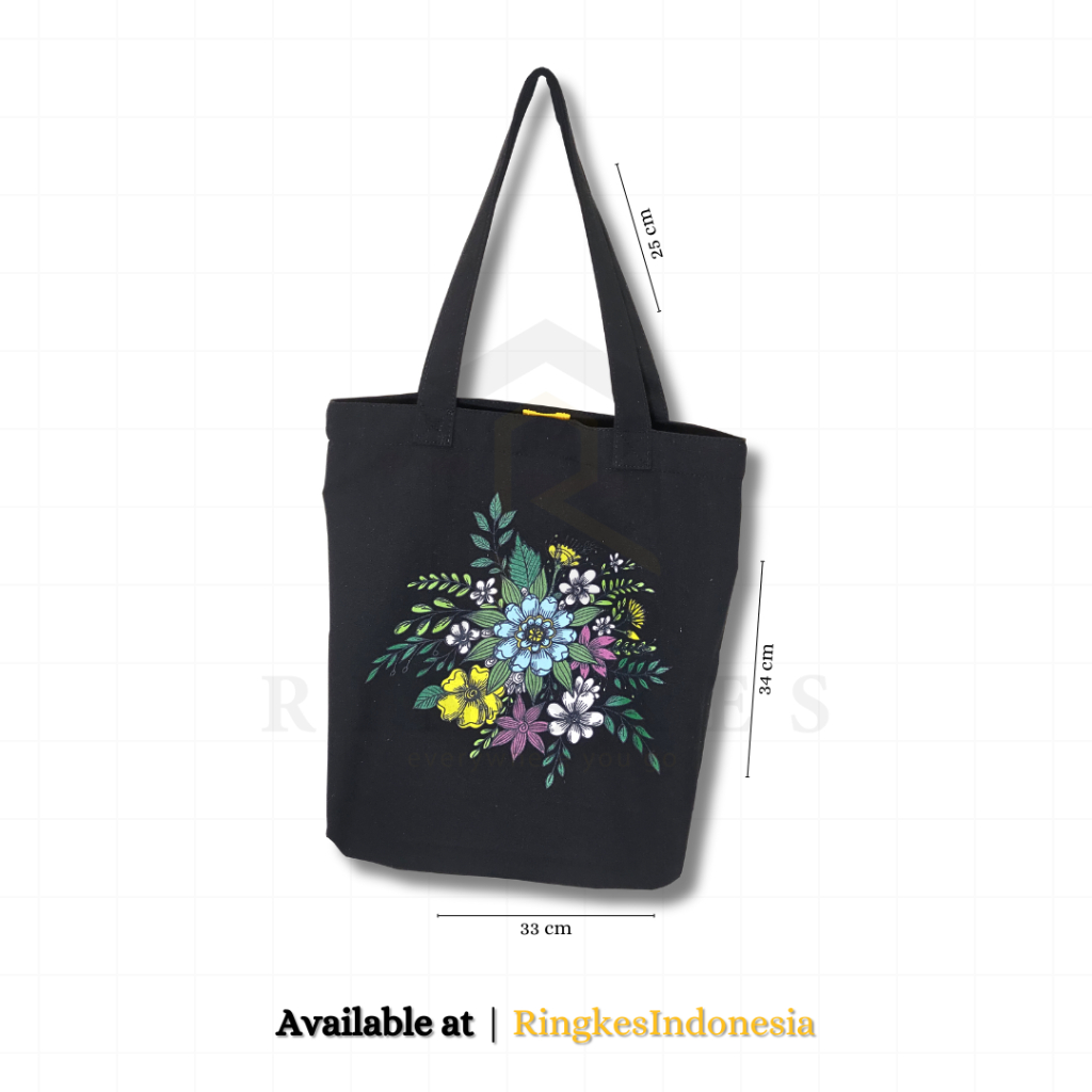 Jual DINOAM | Tote Bag Kanvas Murah | Totebag Canvas | Kantong Resleting Dalam | DESAIN BUNGA 3 ...