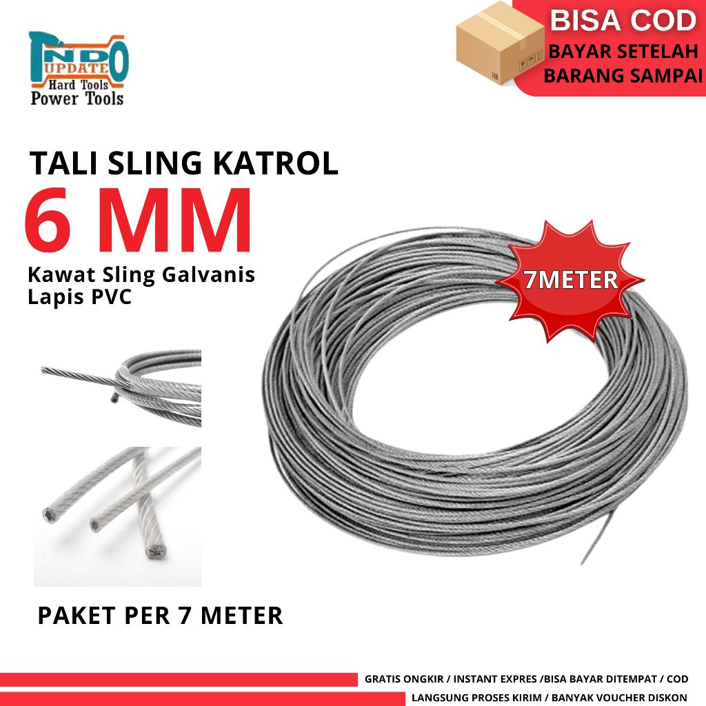 Jual Kawat seling galvanis 6mm lapis pvc / kawat sling galvanis 6mm lapis pvc | Shopee Indonesia