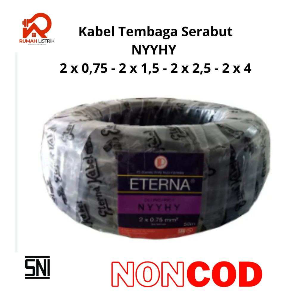 Jual ETERNA KABEL NYYHY 2x0,75 - 2x1,5 - 2x2,5 - 2x4 ECERAN/METER KABEL LISTRIK HITAM TEMBAGA ...