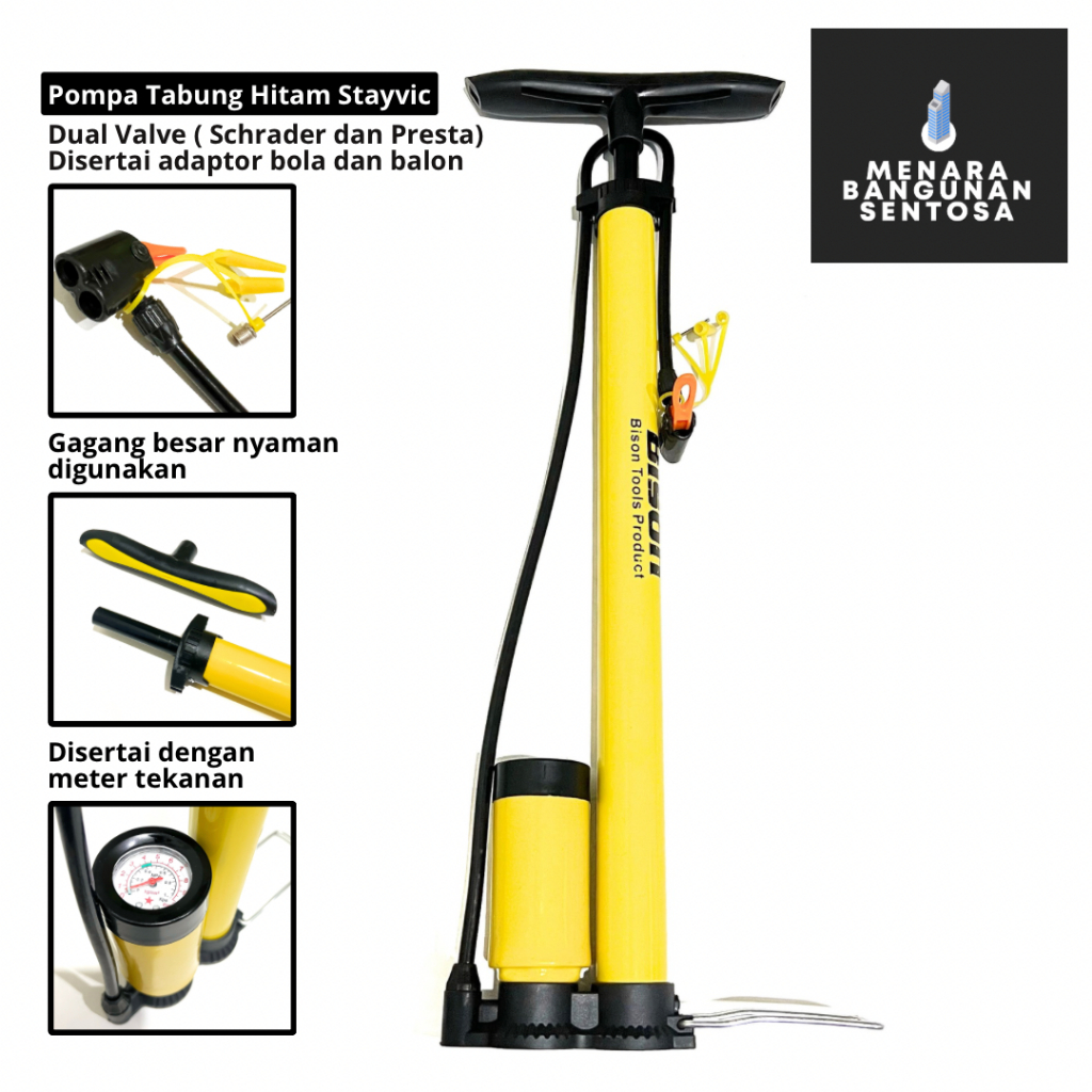 Jual Pompa Kuning Bison Angin Manual Tabung + Meter / Sepeda - Motor ...
