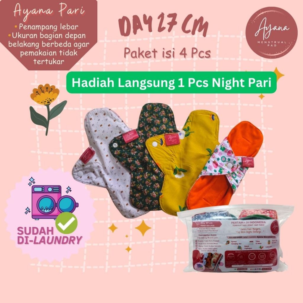 Jual AYANA MENSTRUAL PAD PARI PAKET DAY 27 CM ISI 4 - PEMBALUT KAIN ...