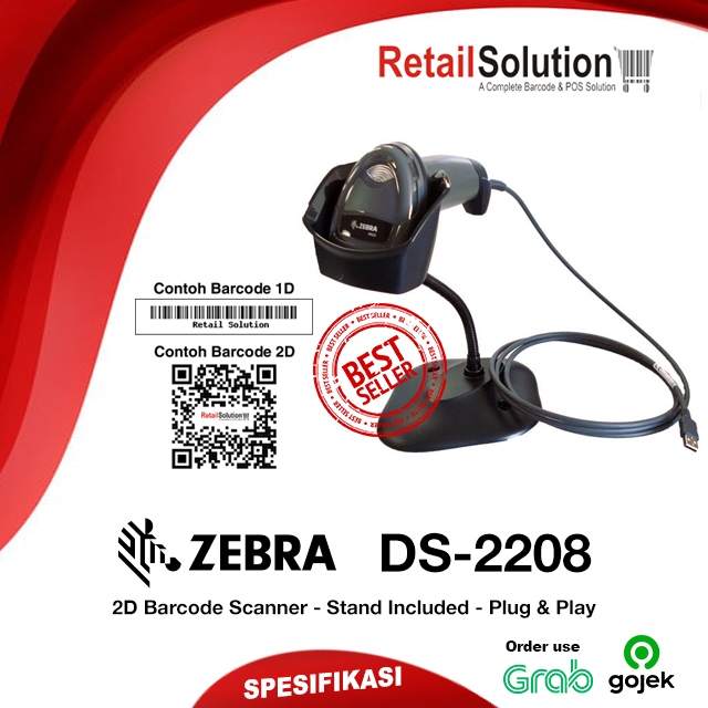 Jual Zebra DS2208 / DS2208 2D Imager USB / SERIAL / RS232 Barcode Scanner Symbol | Shopee Indonesia