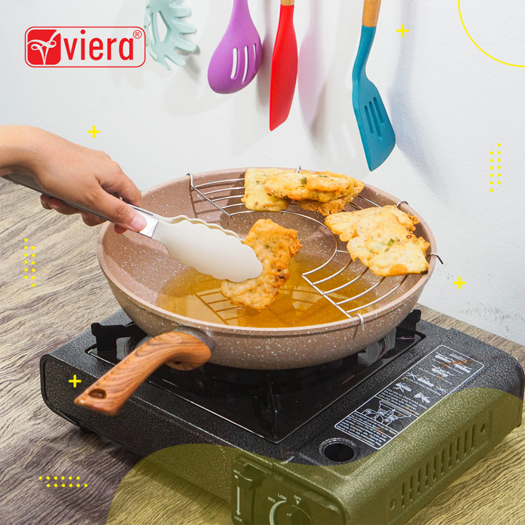 Jual VIERA Aluminium Marble Coating Wok Glass Lid Stainless Steel Rack ...