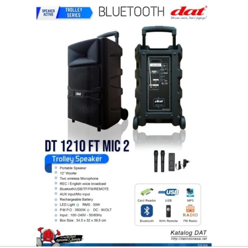 Jual Speaker Portable Wireless DAT DT1210 FT Original Bluetooth 12 inch ...