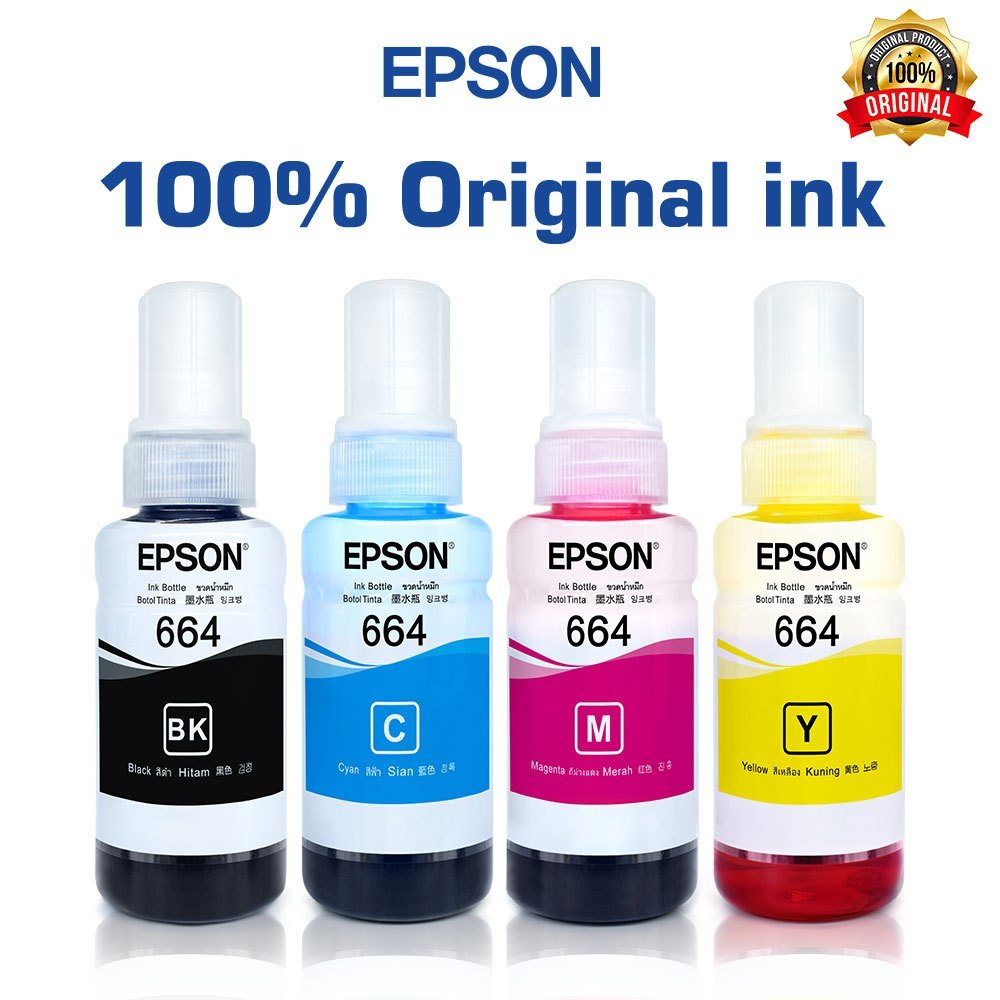 Jual Tinta Epson 664 Original (Black, Cyan, Magenta, Yellow) | Shopee Indonesia