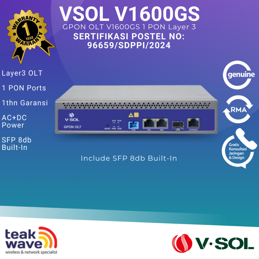 Jual V-SOL V1600GS GPON OLT SINGLE VSOL GPON OLT V1600GS 1 PORT ...