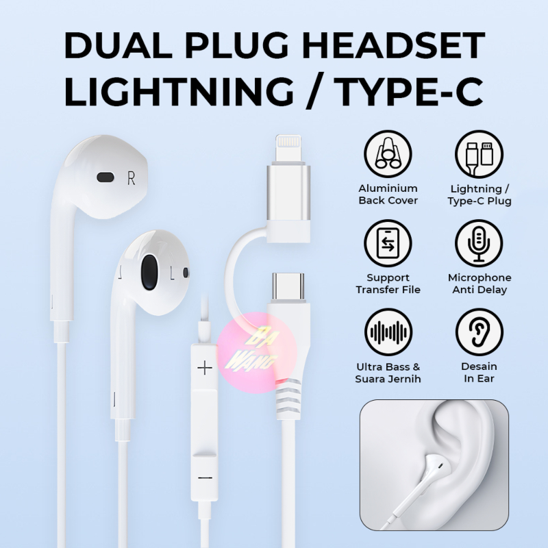 Jual Headset Handsfree Earphone 2in1 Type-C Type C iPhone iPad Mic ...