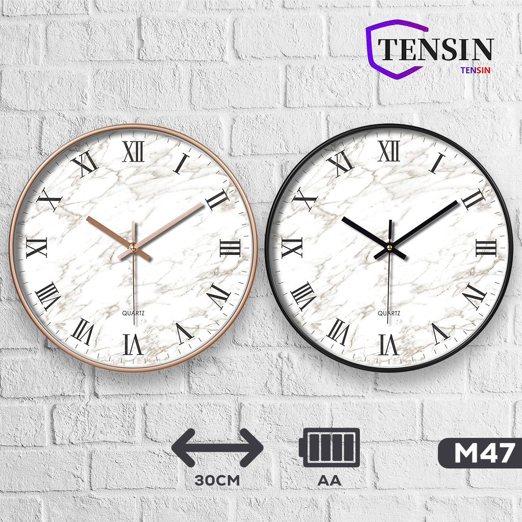 Jual TENSIN Jam dinding Motif marmer putih M47 / Jam dinding aesthetic ...