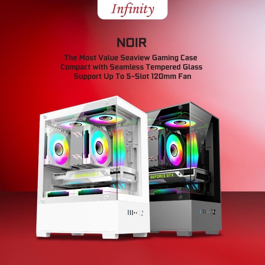 Jual CASING INFINITY NOIR FREE 3 FAN RGB - mATX GAMING CASE BLACK WHITE | Shopee Indonesia
