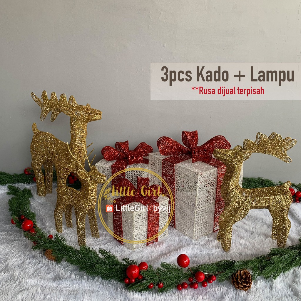 Jual Dekorasi Natal Bentuk Kado 1 Set (3pcs) + Lampu - Christmas ...