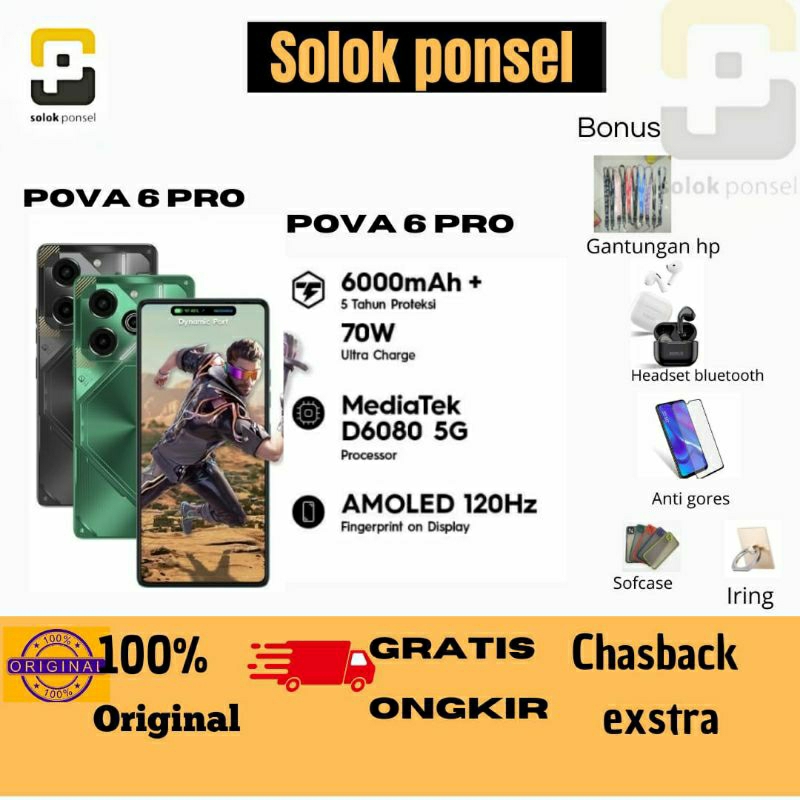 Jual Tecno POVA 6PRO 5G RAM 12/256GB Baterai 6000mah fast charging 70W Kamera 108Mp | Shopee ...