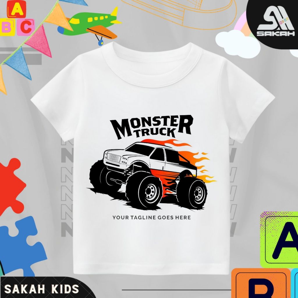 Jual Kaos Anak Custom Nama Combed 30s Gambar MOBIL MONSTER 5 Untuk Anak dan Hadiah Anak Laki ...