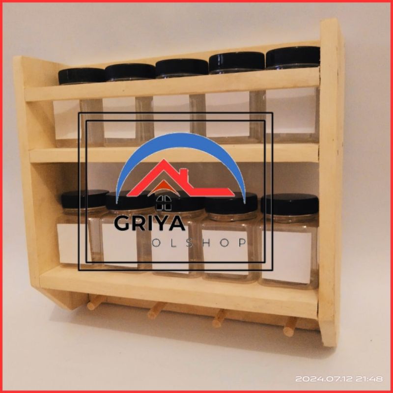 Jual Rak Bumbu Kayu 10 Toples Bumbu 2 Susun Serbaguna/ Rak Dapur Kayu ...