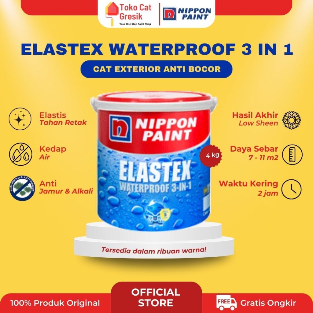 Jual TERMURAH!! ELASTEX 3 IN 1 NIPPON PAINT 4KG / 4 KG WARNA LENGKAP Nippon paint elastex ...