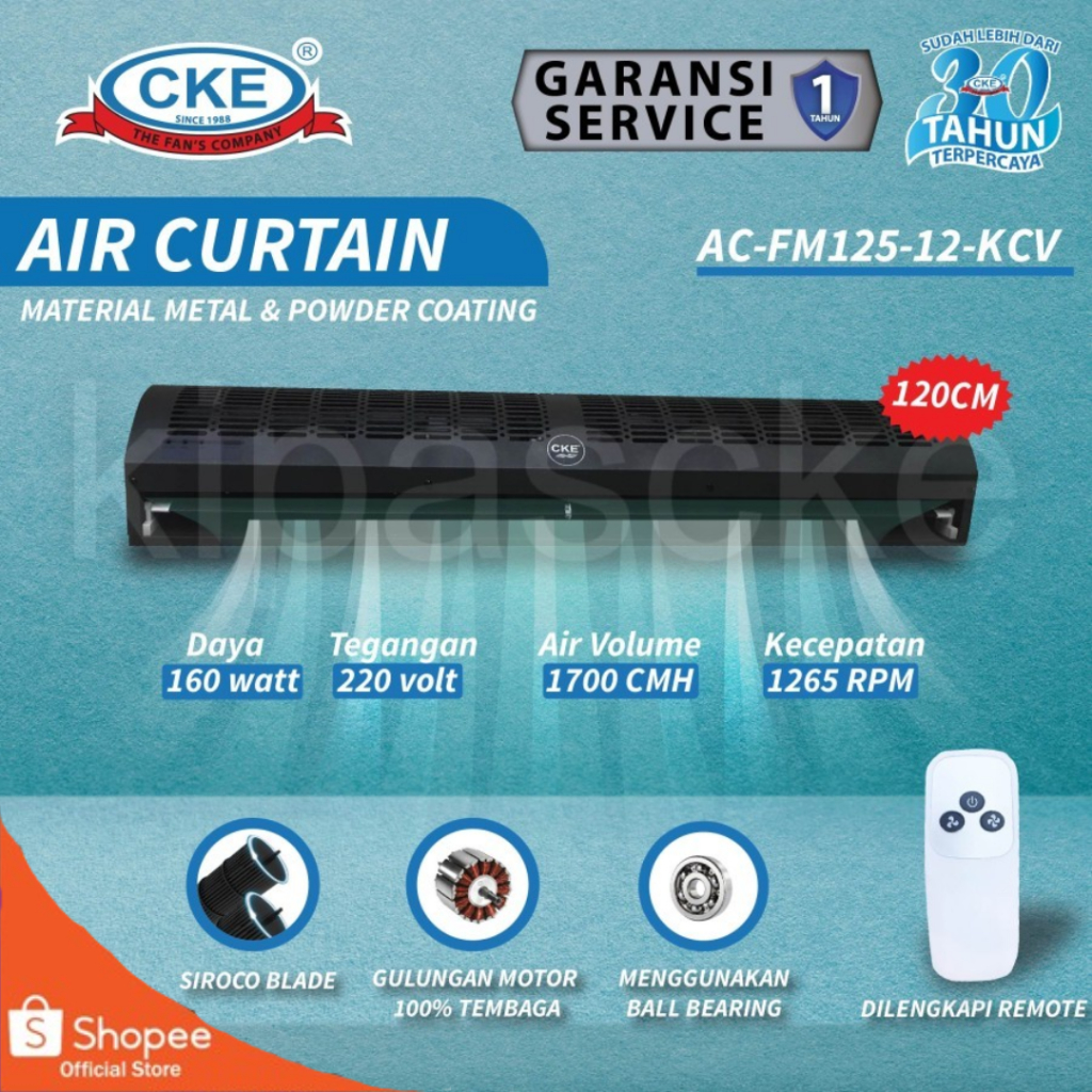 Jual CKE Air Curtain AC-FM125-12-KCV 120 CM / 1.2 Meter Tirai Udara with Remote AC Angin Kantor ...