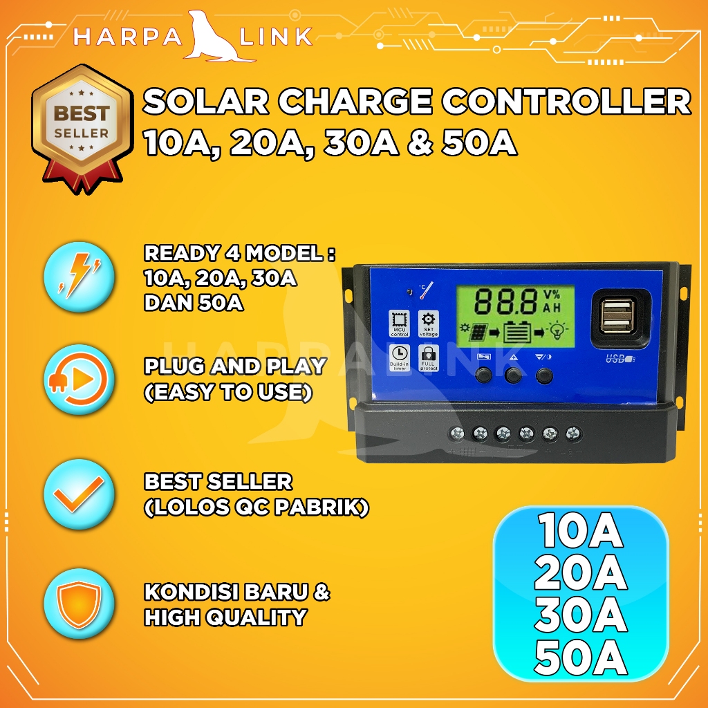 Jual Solar Charge Controller LCD LED Display Solar Cell PWM 12V 10A 20A 30A 50A USB Panel Surya ...