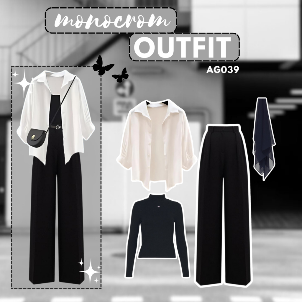 Jual 4in1 Setelan Wanita Kekinian Outfit Set Korean Style Manset Hitam ...