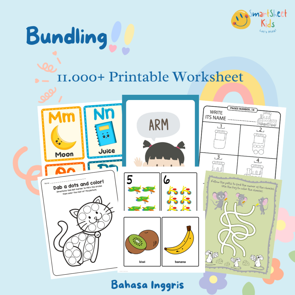 Jual BUNDLING !! PRINTABLE WORKSHEET ANAK Bahasa Inggris 11.000 ...
