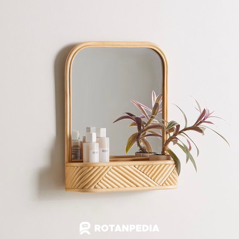 Jual Cermin Rotan Dengan Rak Serbaguna | Cermin Rias Kamar | Cermin ...