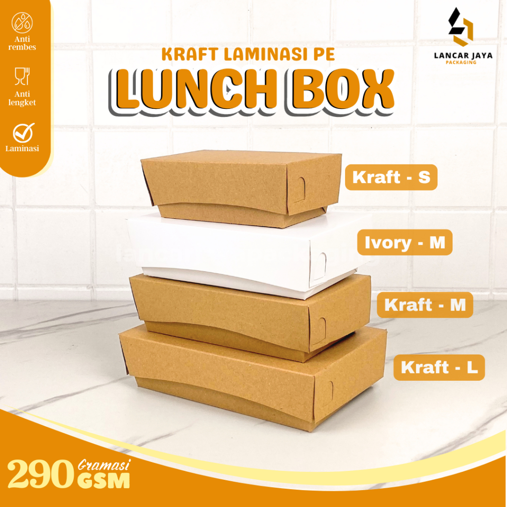 Jual Paper Lunch Box Kotak Makan Kertas Kraft Coklat Dos Kemasan Nasi S M L 12x8x5 16x9x5 ...