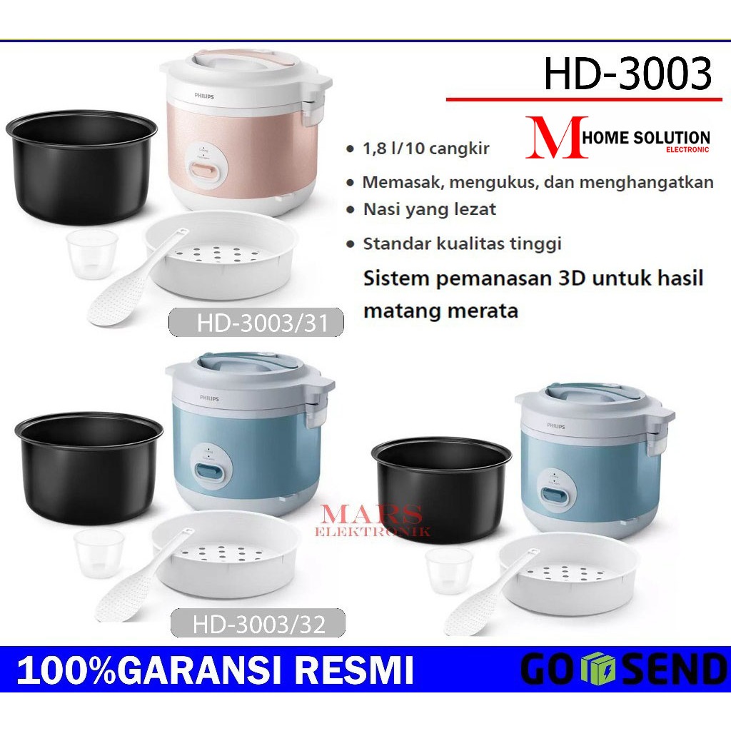 Jual PHILIPS RICE COOKER HD3003 - KAPASITAS 1,8 LITER - GARANSI RESMI ...