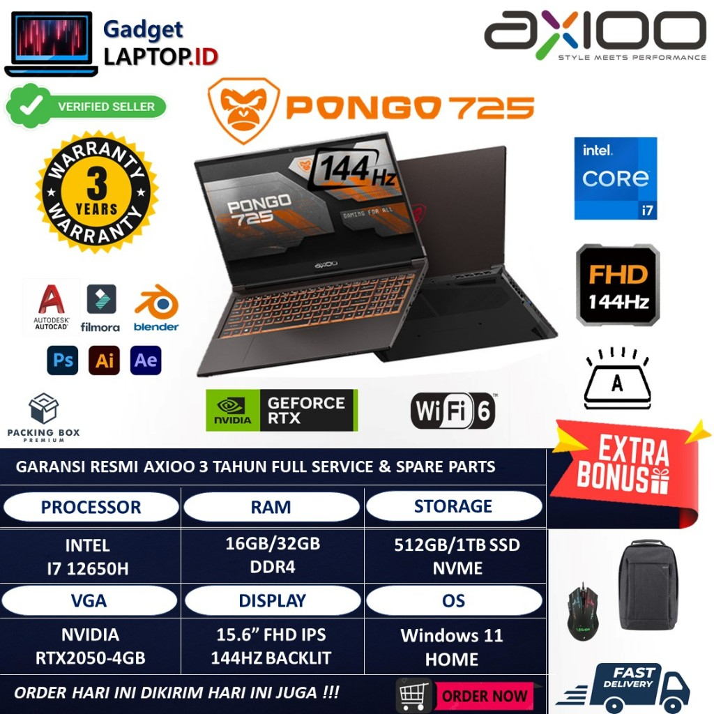 Jual Laptop Gaming Axioo Pongo 725 Intel i7 12650H 32GB 1TB RTX2050 4GB ...