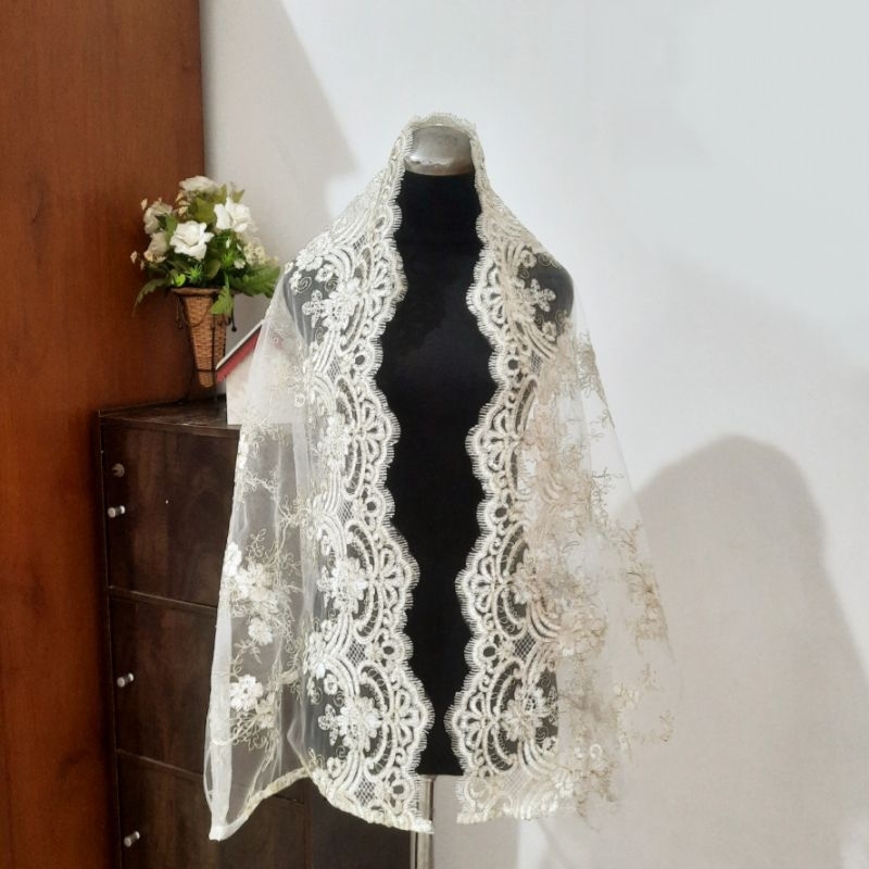 Jual Slayer pengantin putih tulang / kerudung manten selendang besan ...