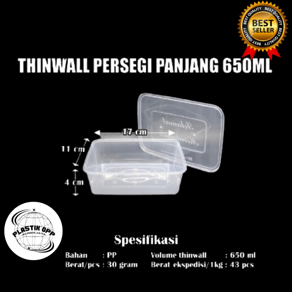 Jual Thinwall PERSEGI PANJANG 650ml + Tutup ISI 10 PCS TEBAL TERMURAH ...