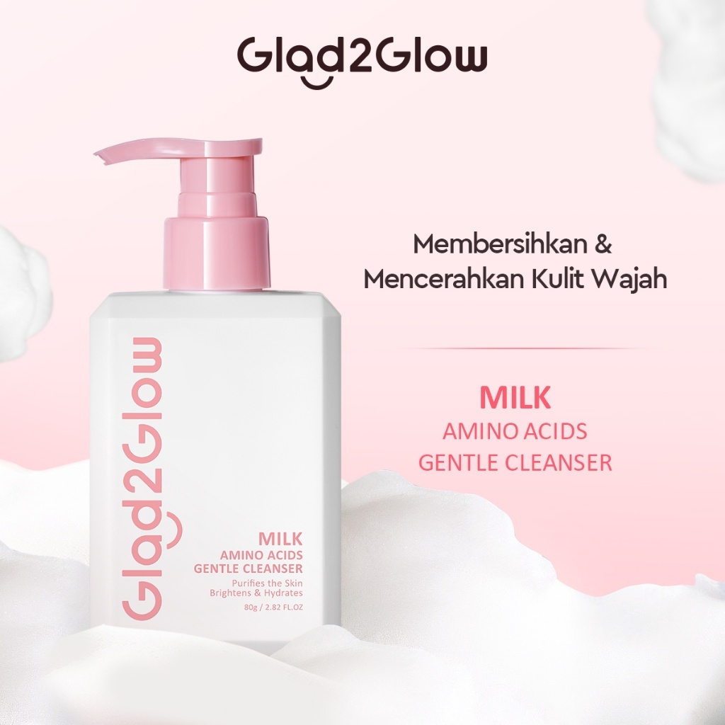 Jual Glad2Glow Milk Amino Acid Gentle Cleanser Face Wash 80ml Facial ...