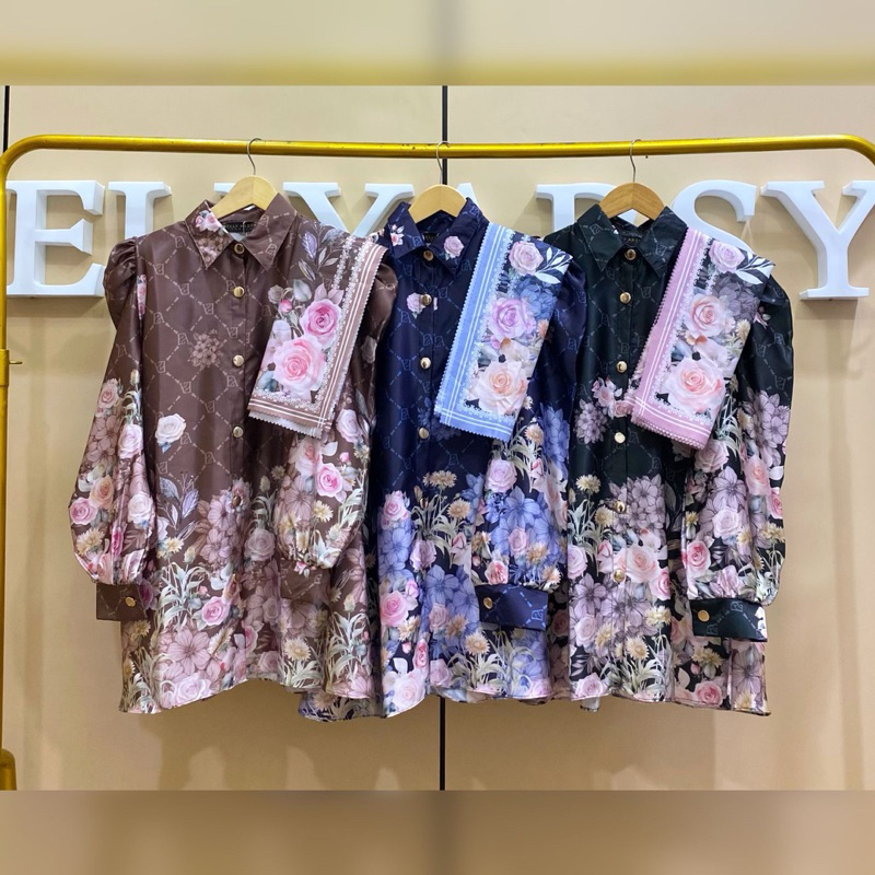 Jual Ilona Kemeja Plus Hijab Voal Material Arrrmannii Sutra Mix Pettern ...