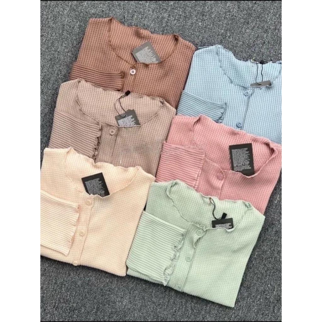Jual Cardigan Waffle Rajut Wanita Crop top Necy Korean Style | Shopee ...