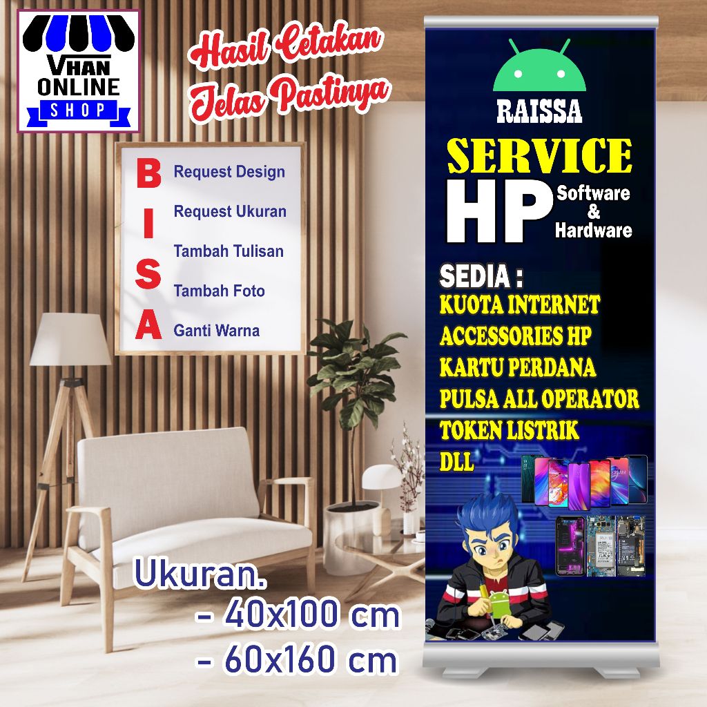 Jual Custom Banner Spanduk MMT Berdiri Service HP Model Hitam | Shopee ...