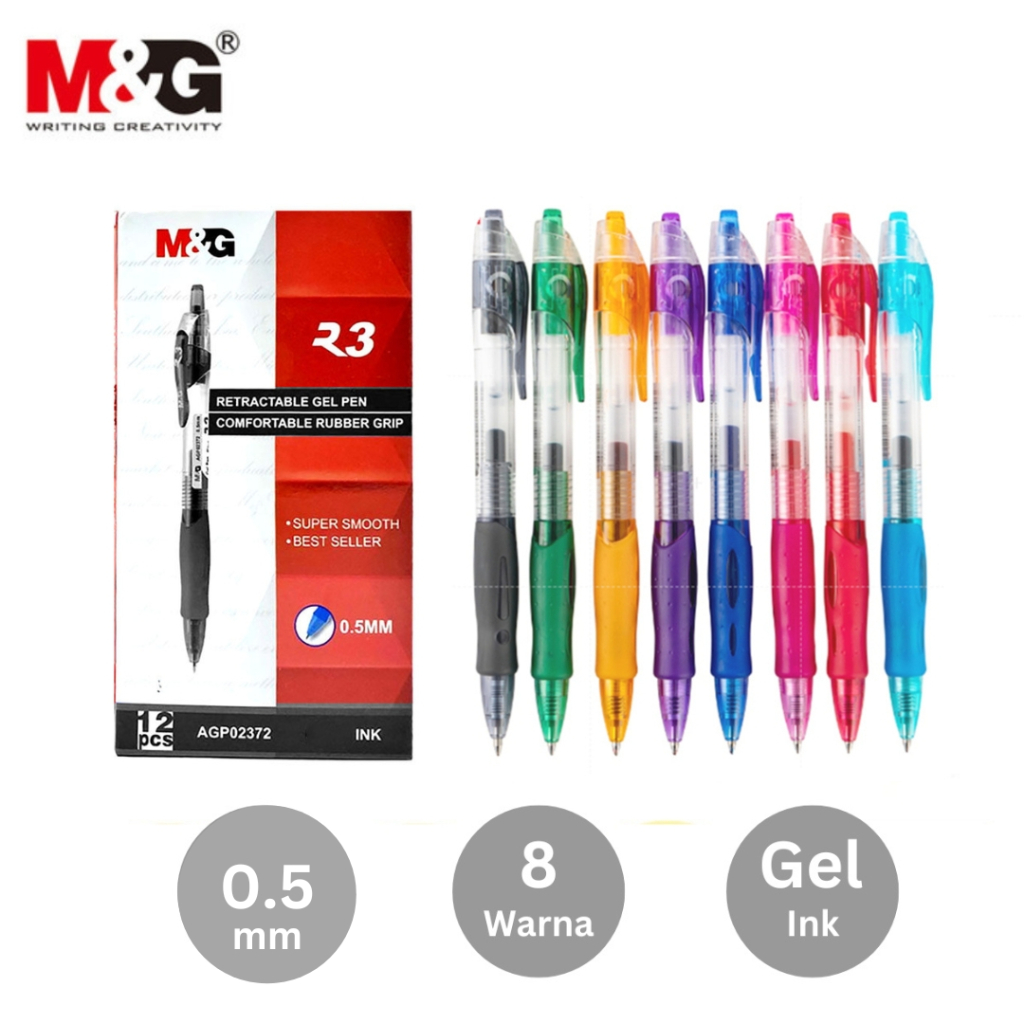 Jual Pulpen Gel M&G R3 Tip 0.5 mm Smooth Writting Ready 8 Warna # ...