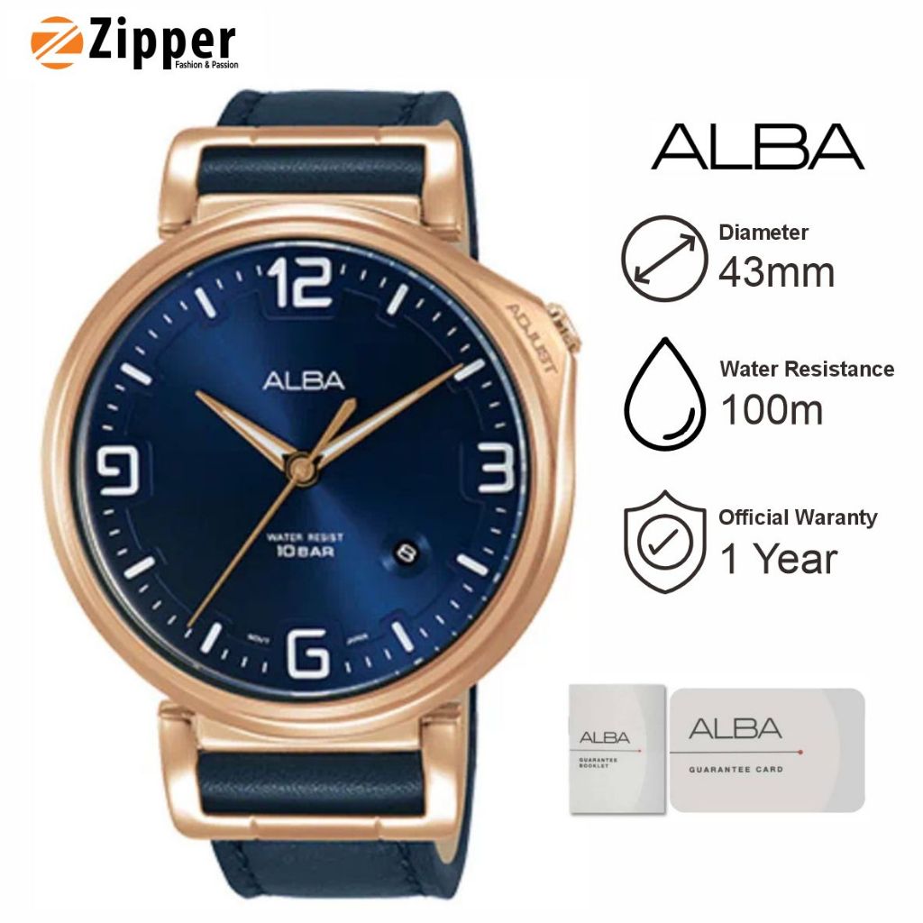 Jual Jam Tangan Pria ALBA AS9F92 Analog Strap Hitam Kulit Gold Original ...