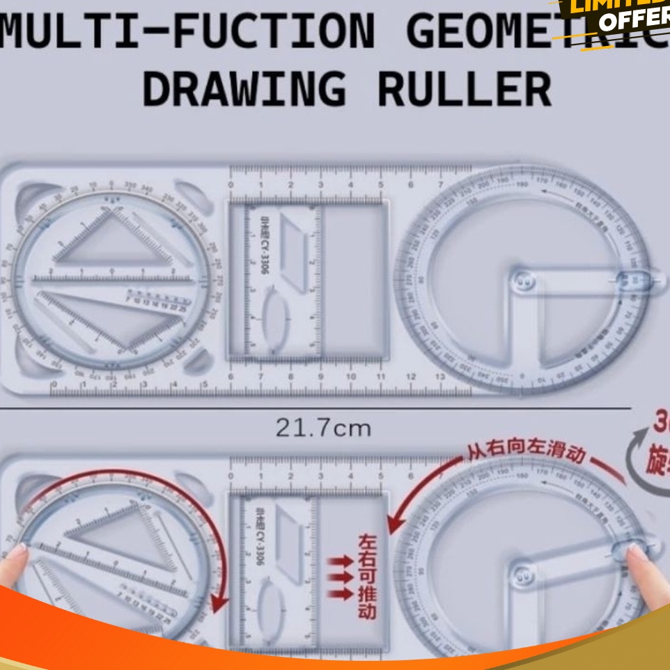 Jual TERBATAS Penggaris gambar busur derajat penggaris multifungsi ...