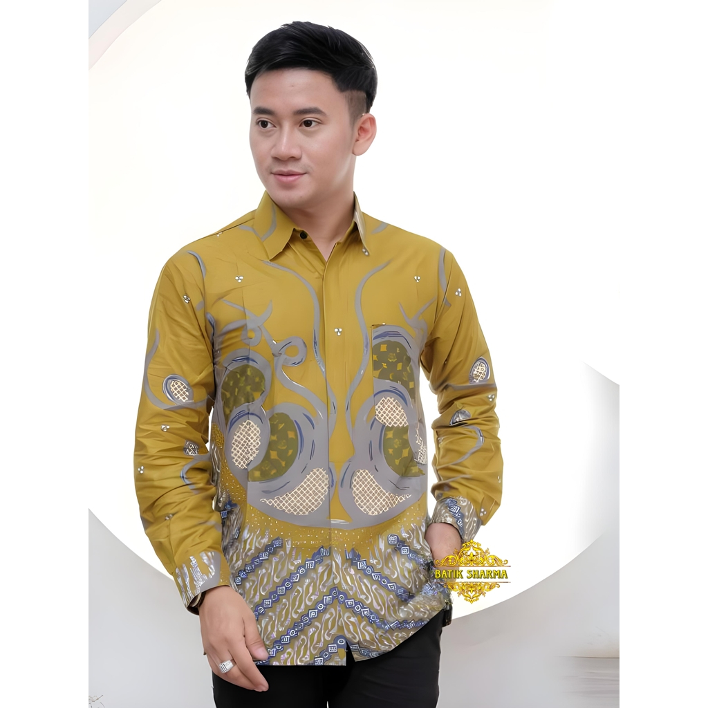 Jual Kemeja batik pria motif seno kuning Kemeja batik cowok kemeja ...