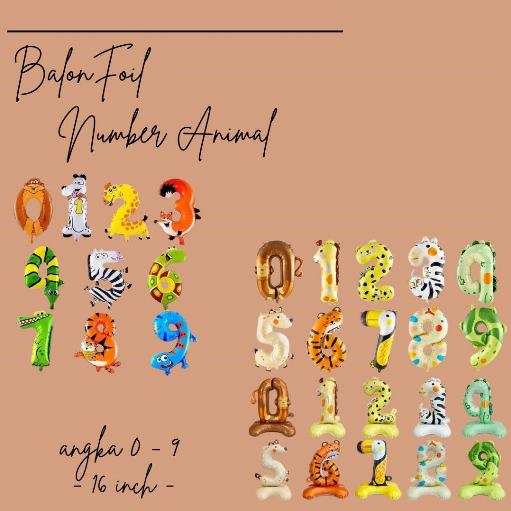 Jual BALON FOIL NUMER ANIMAL 16 INCH / NUMBER ANIMAL FOIL / BALON FOIL ...