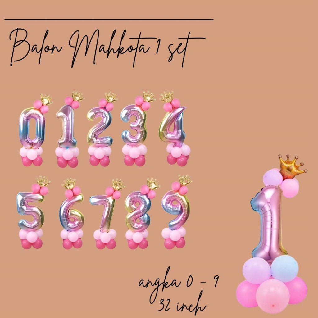 Jual PAKET DEKORASI BALON ANGKA MAHKOTA 32 INCH / SET BALON MAKHOTA ...